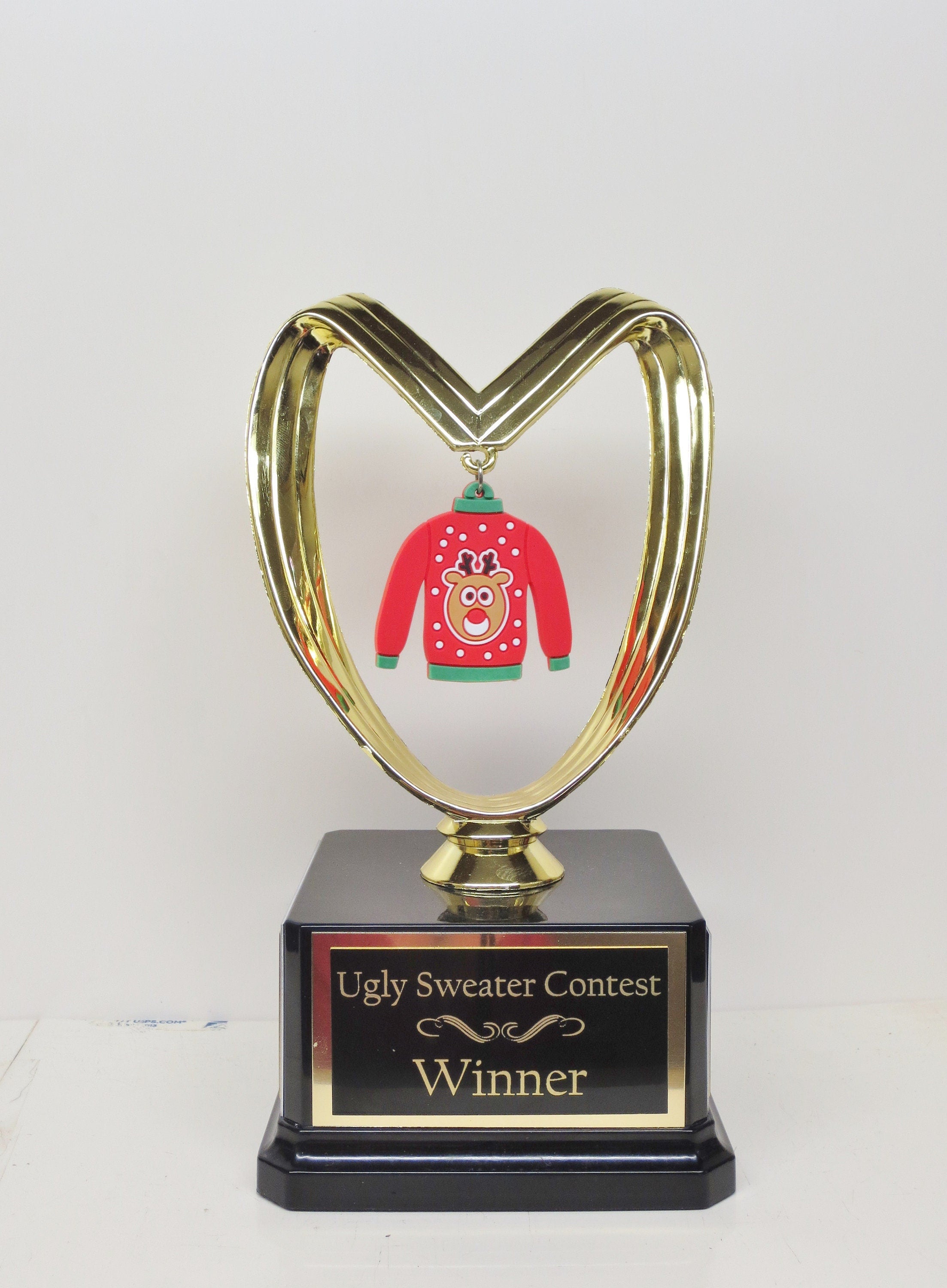 Ugly Sweater Trophy Contest Ugliest Reindeer Sweater Red Green Trophie ...